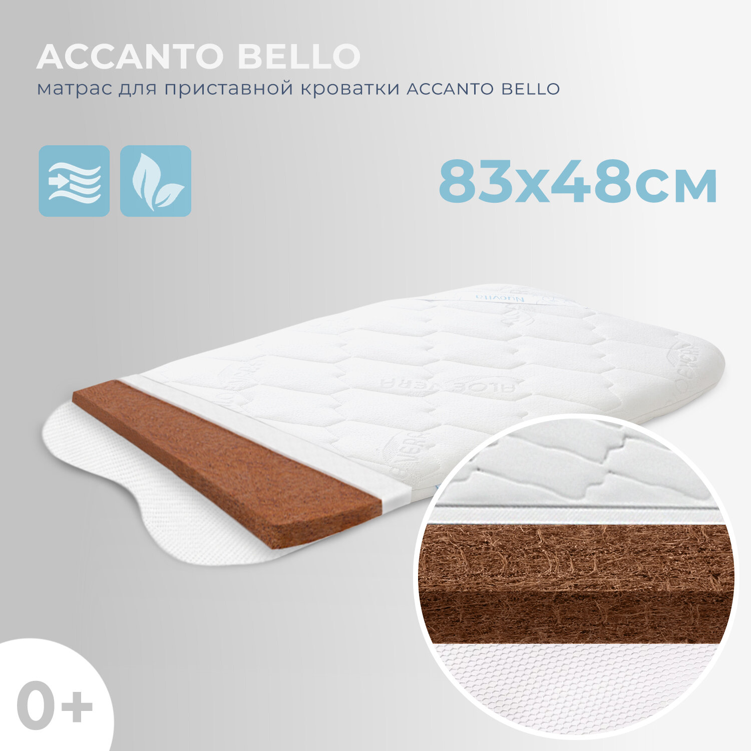 Матрас в приставную кроватку Nuovita "Accanto Bello", 83x48x3 см