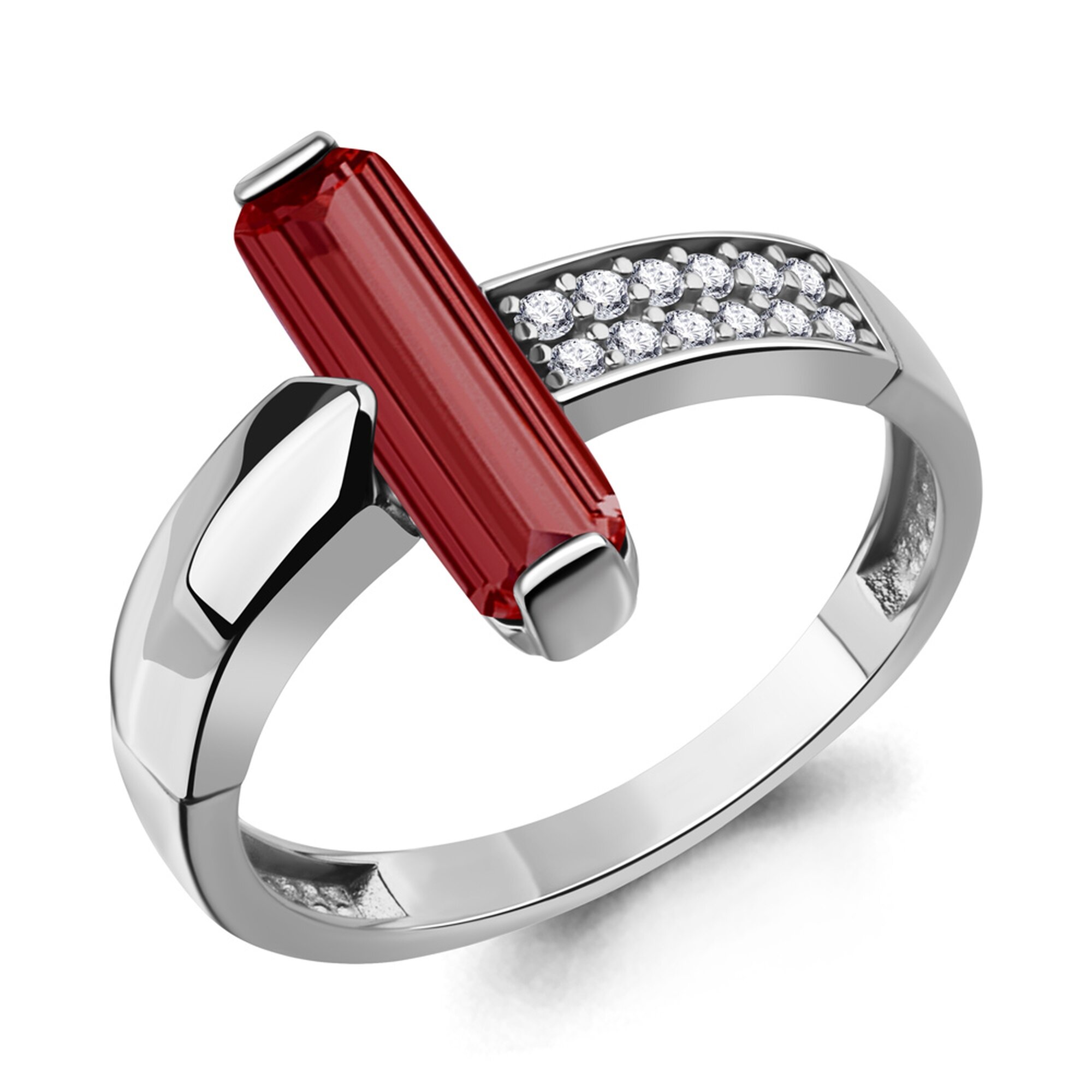 Кольцо, серебро, 925 проба, родирование, гранат, фианит