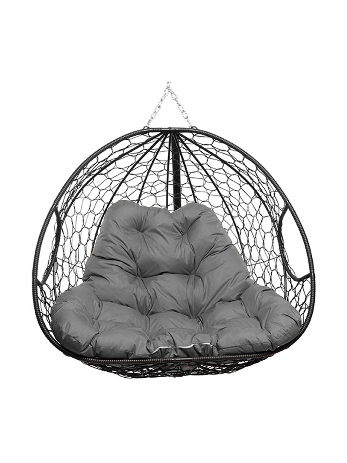 Подвесное кресло для двоих (без стойки), с ротангом чёрное, серая подушка