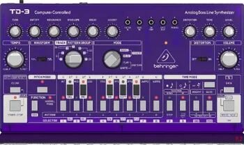 BEHRINGER TD-3-GP Аналоговый басовый синтезатор с 16-ступенчатым секвенсором и фильтрами VCO, VCF и VCA, прозрачный фиолетовый
