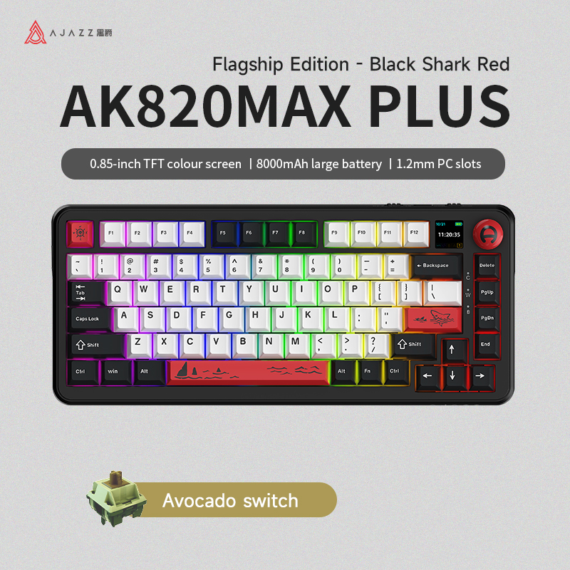 Беспроводная клавиатура AJAZZ AK820 MAX PLUS, трехрежимное подключение, ось avocado, RGB (черный, белый и красный)