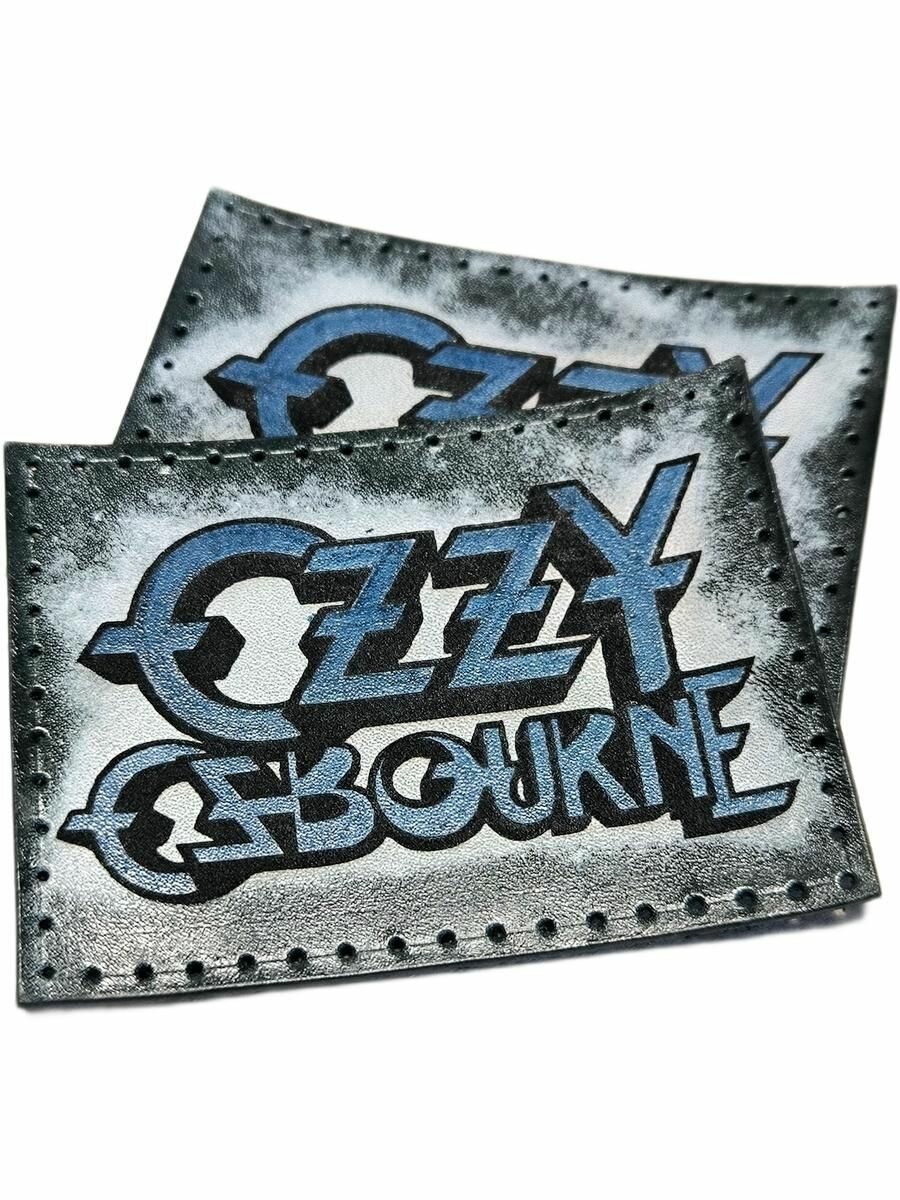 Кожаная рок нашивка OZZY OSBOURNE 65*85 мм, натуральная кожа, синяя надпись ручная работа