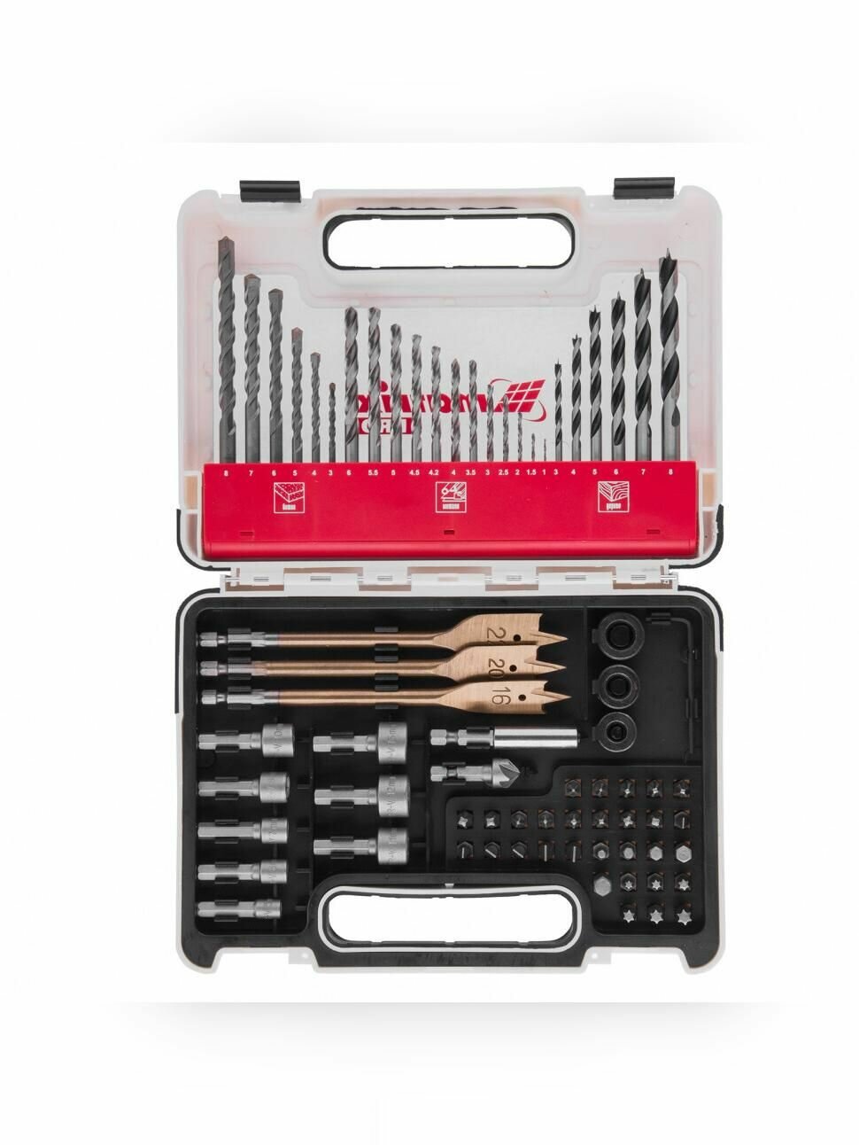Набор сверл комбинированный, сверла по металлу, бетону, дереву 1-8мм, перки, биты, адаптер, головки