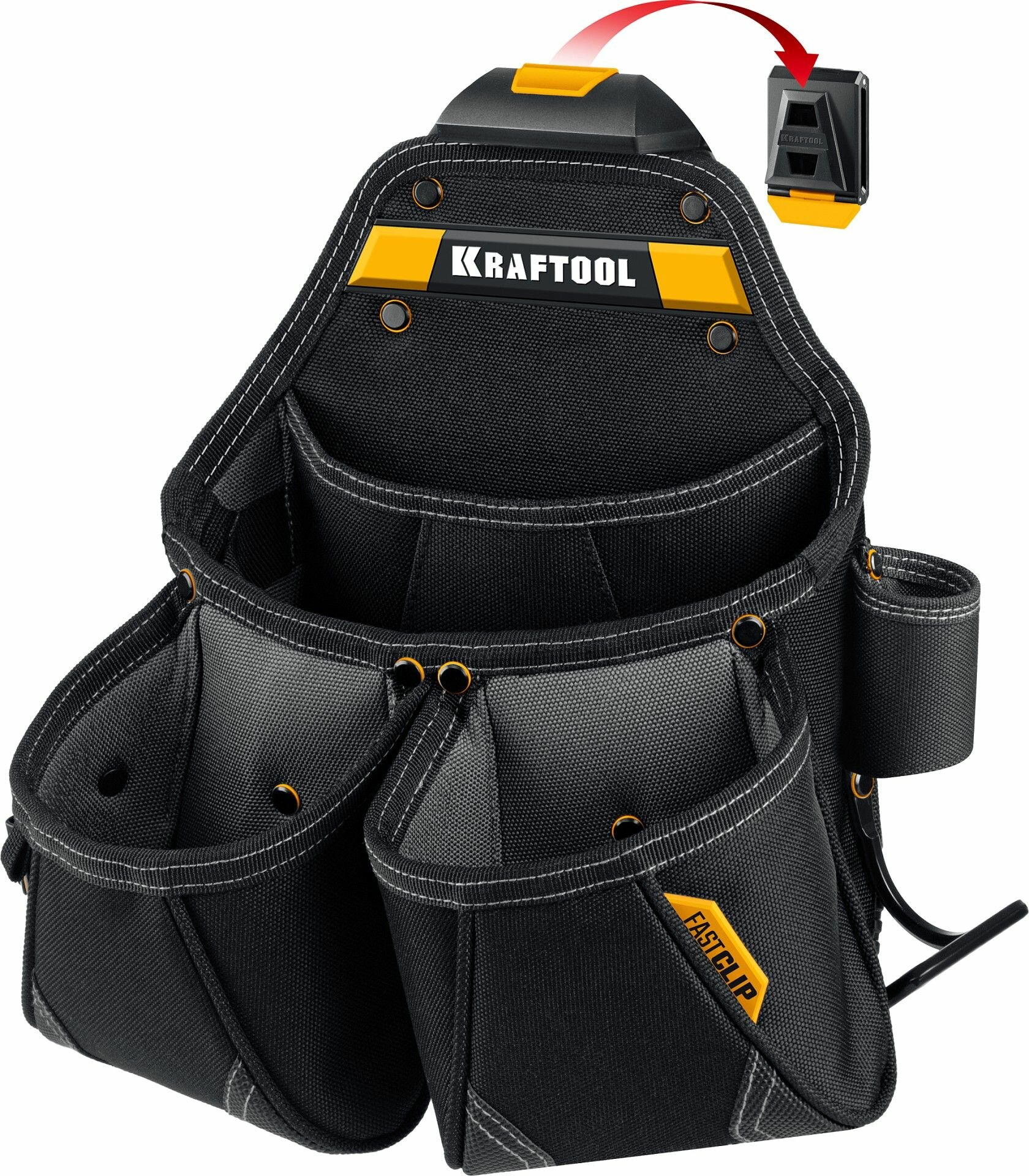 Поясная сумка KRAFTOOL KP-15, быстросъемное крепление FastClip, 15 карманов и петель, 350х320 мм 38771