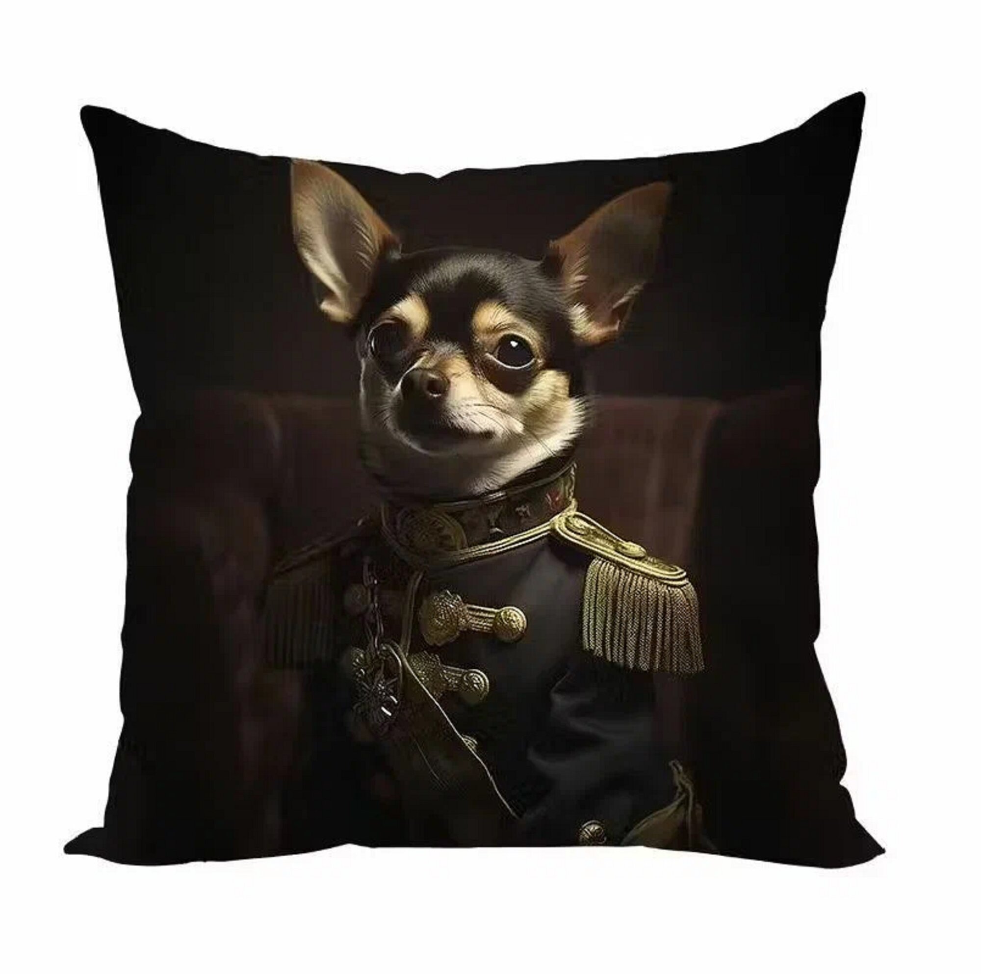 Чехол для подушки Чихуахуа Черно-золотистый Генералы 40х40 велюр