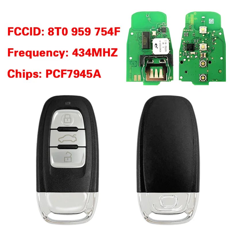 CN008081 Запасной смарт-ключ для автомобиля 8T0 959 754F / 4G0 959754 F, PCF7945A, 434 МГц, бесключевой доступ для Audi A4, S4, A5, S5, Q5, A6