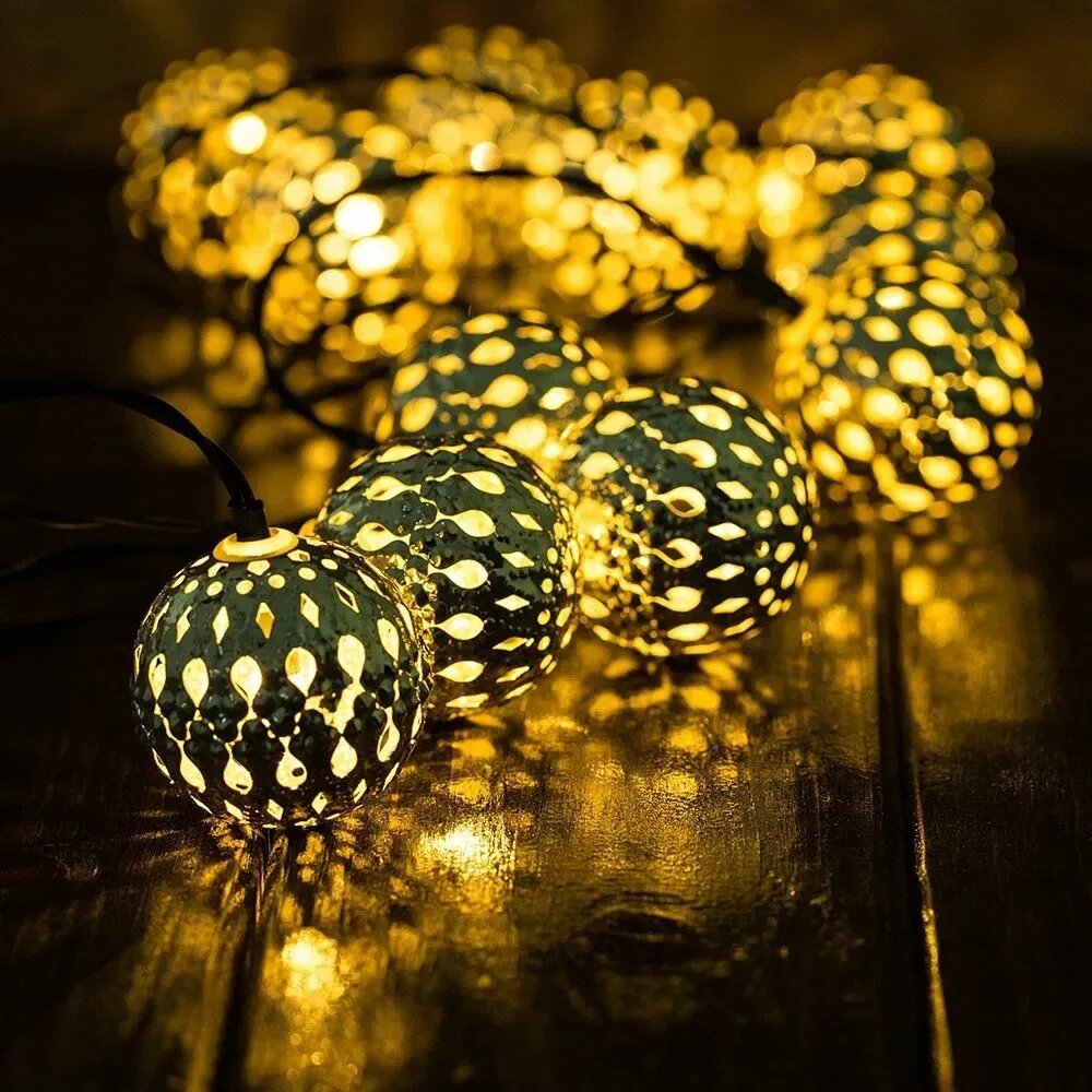 Солнечная гирлянда с шарами, Warm White, 5м, 20 LED