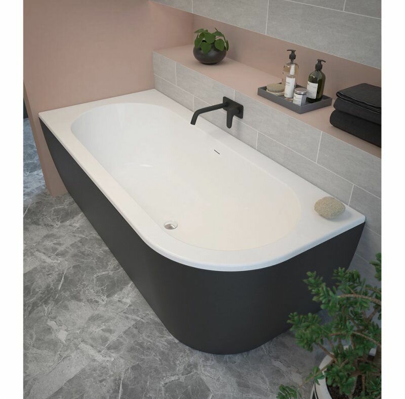 Акриловая ванна угловая CEZARES SLIM CORNER-180-80-60-L-NERO-SET , левосторонняя с черной матовой панелью