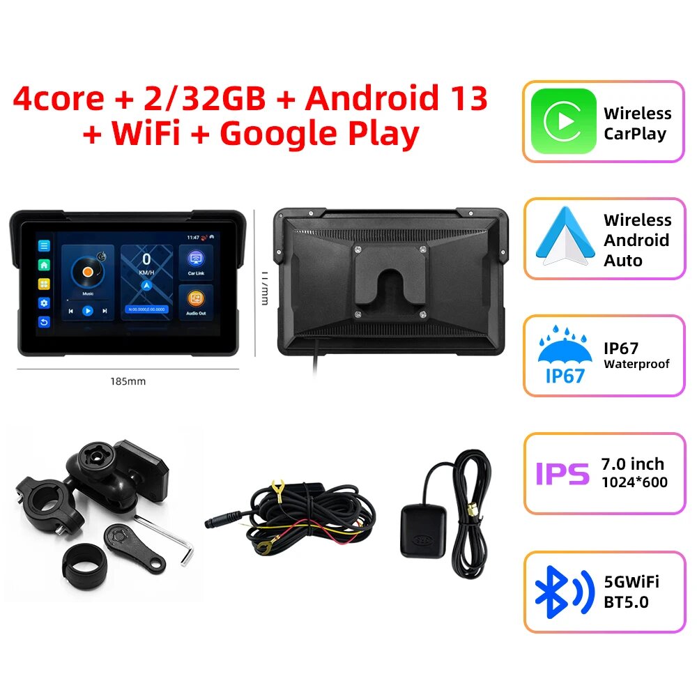 EKIY 7-дюймовый Android 13 мотоциклетный беспроводной CarPlay Android Auto экран Google Play Store портативный мотоцикл GPS монитор M21-CX