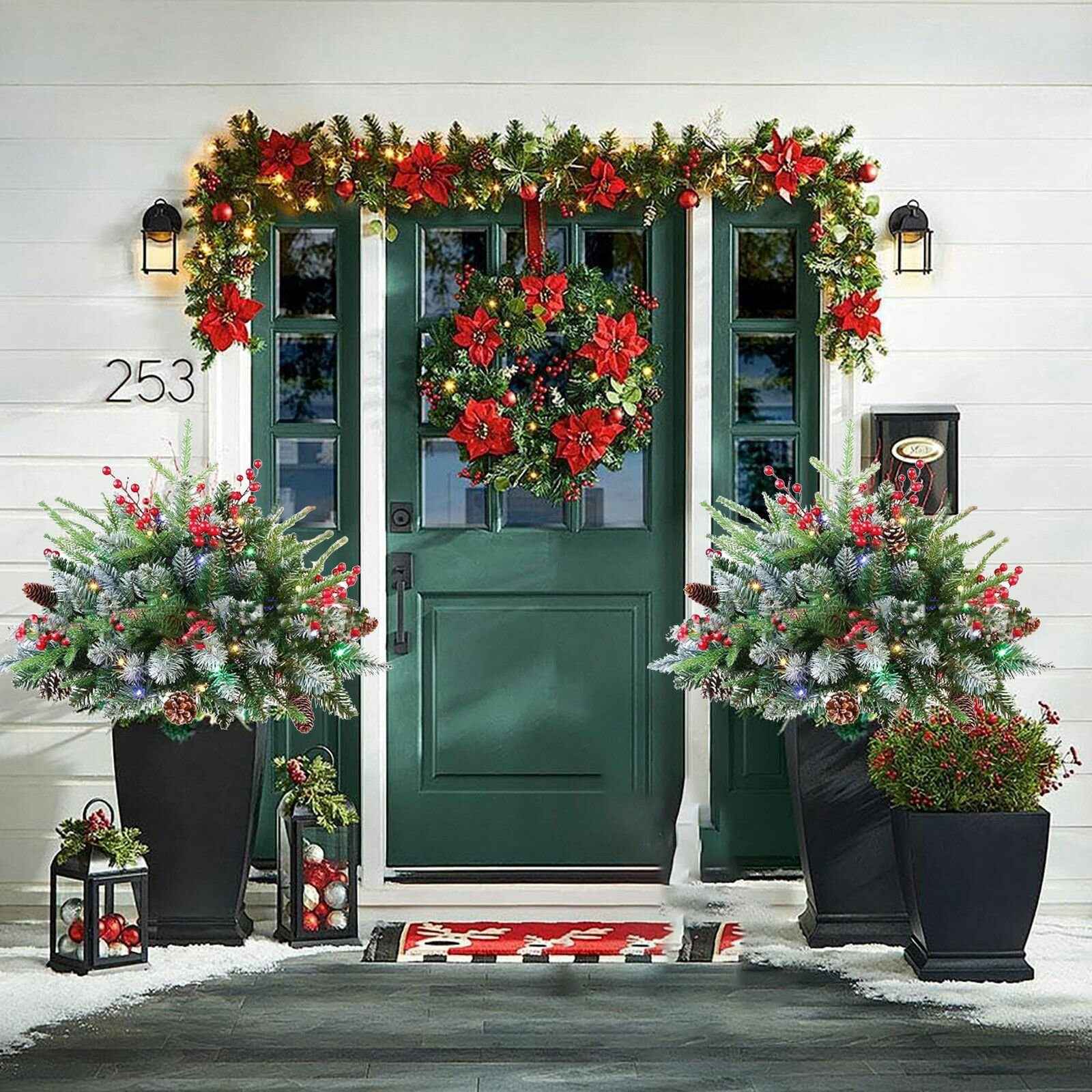 Праздничные кашпо-наполнители, рождественские украшения для улицы, искусственные рождественские елки с подсветкой и треножником, 60 светодиодных лампочек