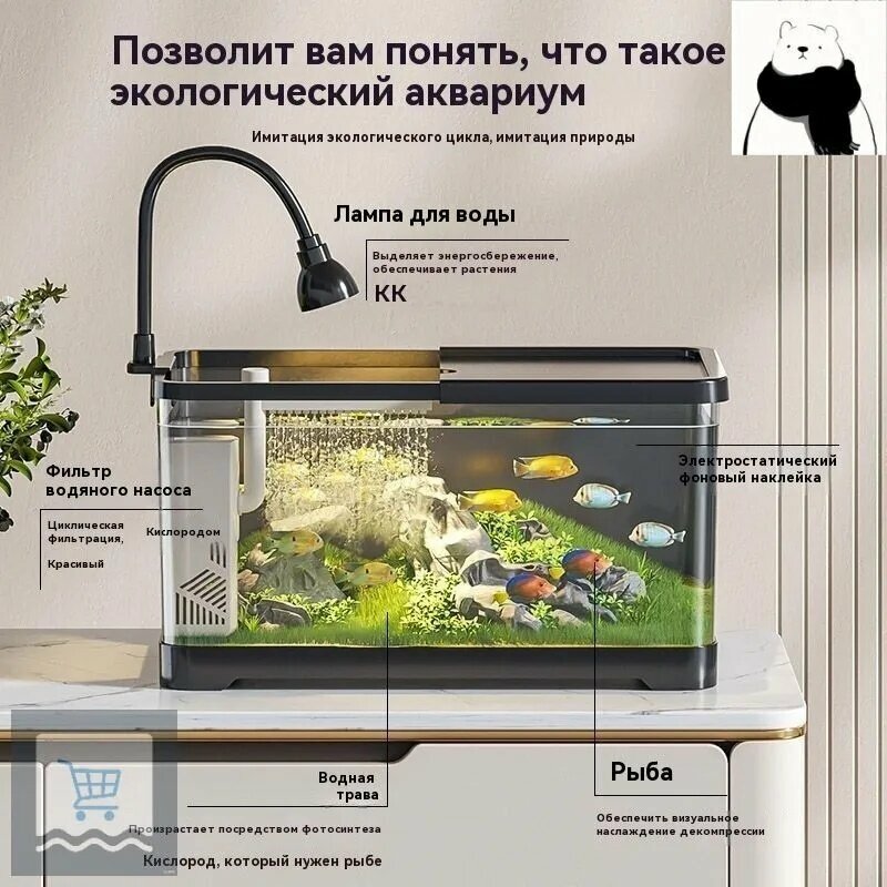 Аквариум прямоугольный декоративный (банка) с медным фильтром, бирюзовый, 21 см — фото 1
