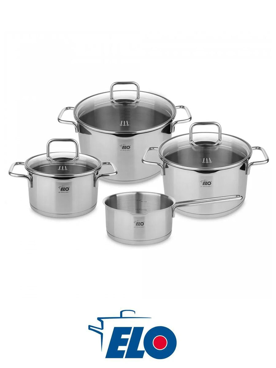 Набор кастрюль ELO Smart Steam 7 предметов, 3 кастрюли с крышками и ковш, нержавеющая сталь