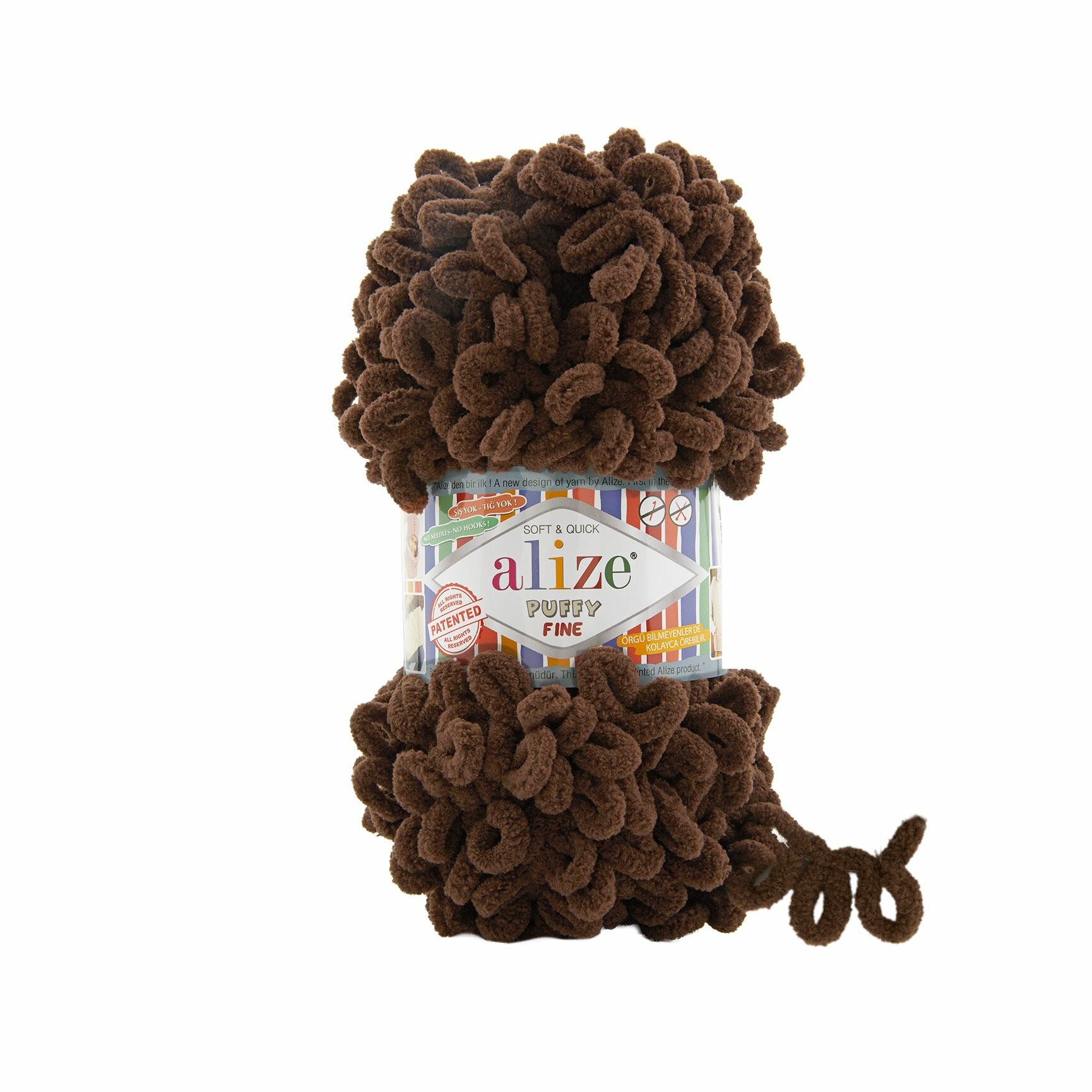 Пряжа для вязания Alize Puffy Fine 1 моток (14 м, 100 гр), цвет 493 темно-коричнеый