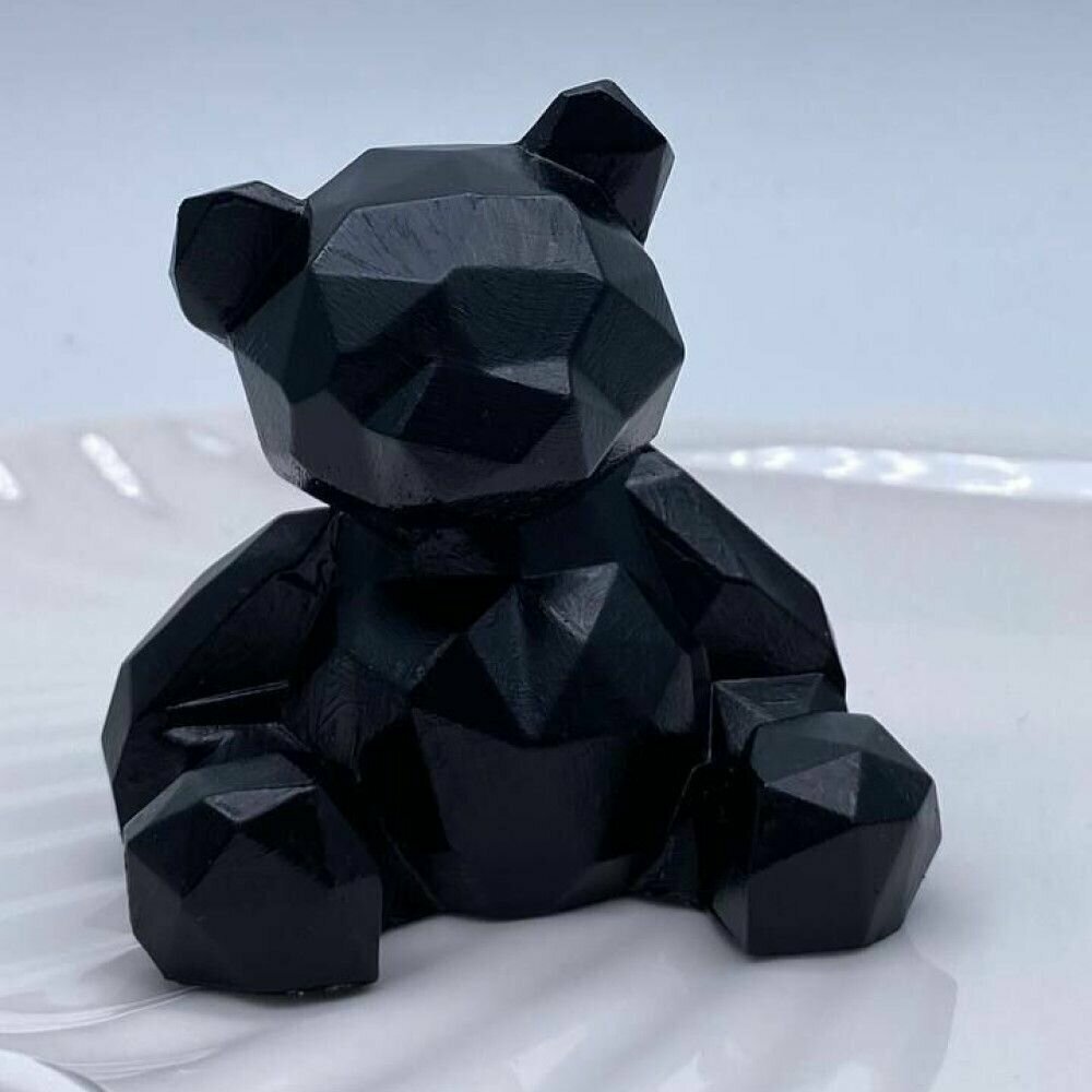 Статуэтка интерьерная "Мишка", черная глянцевая / Декоративный сувенир из гипса