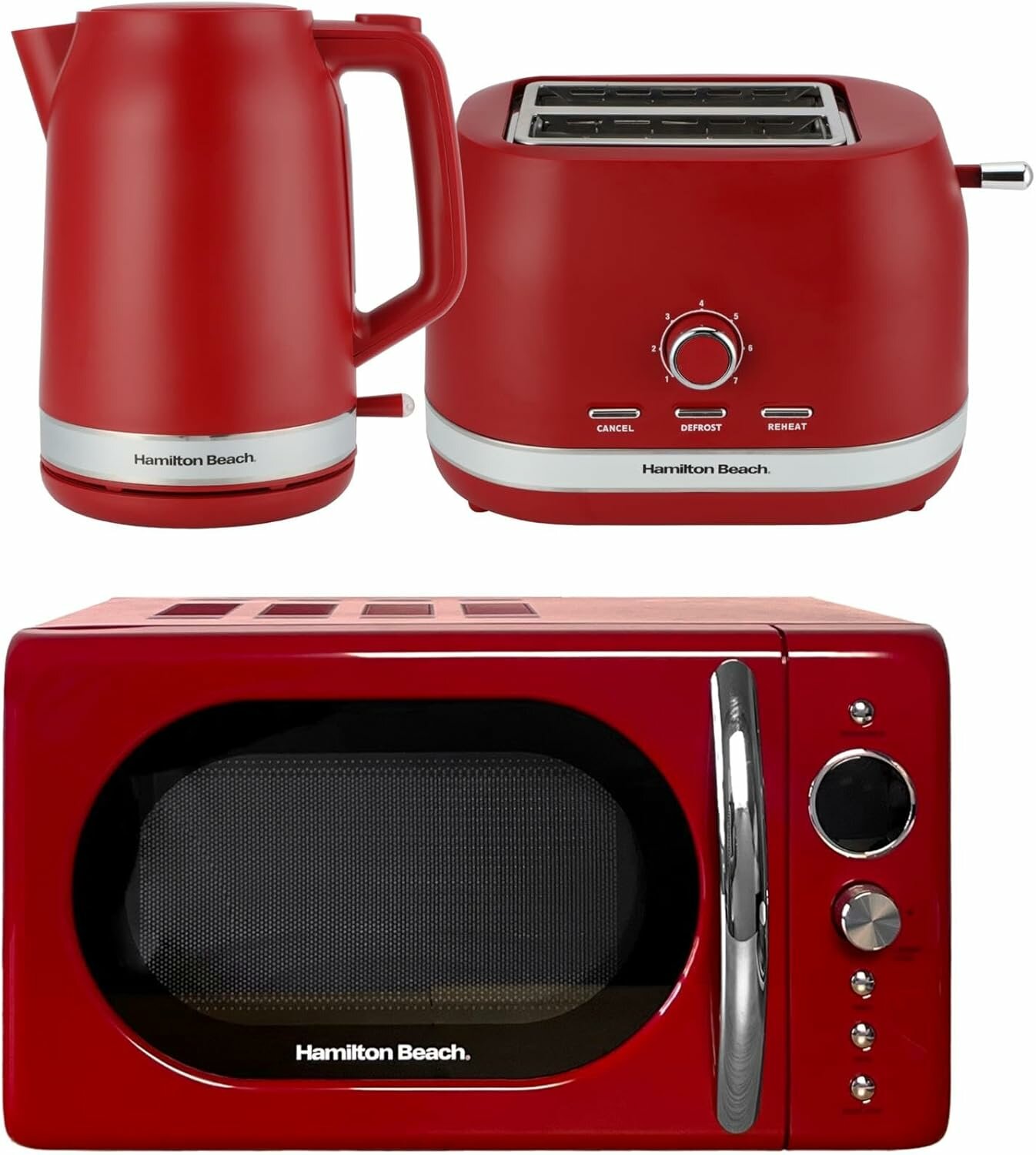 Сет Электрический чайник + Тостер + Микроволновая печь Hamilton Beach Kettle, Toaster & Microwave Set, Ella - Red