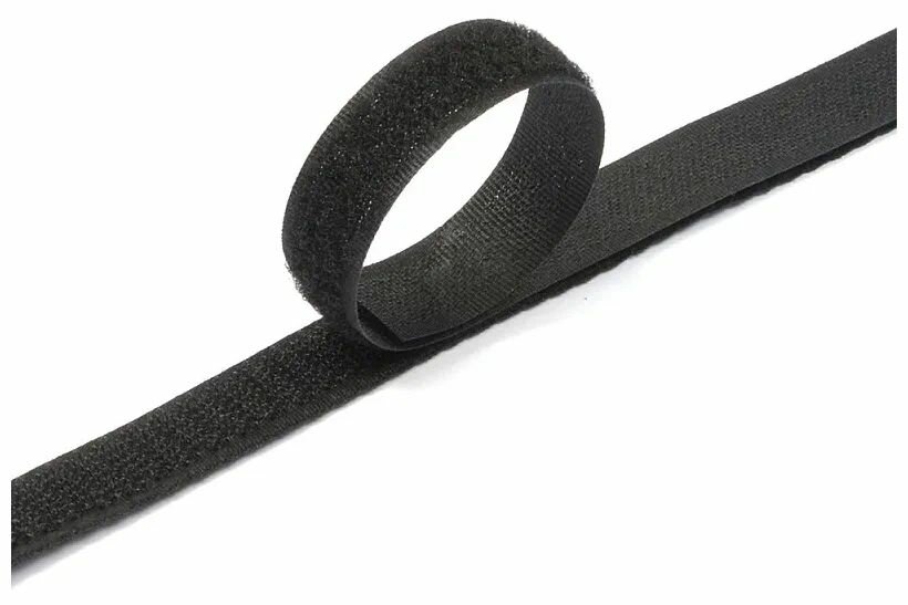 Лента контактная липучка (велкро), пришивная 15 мм, цвет черный, длина 1м