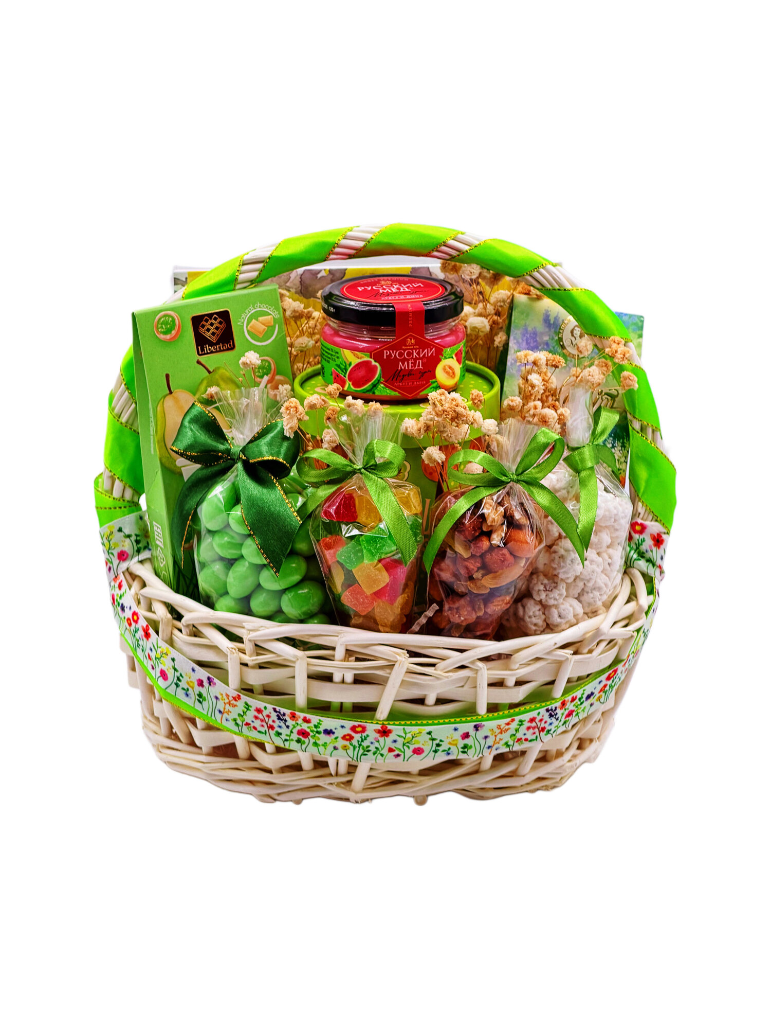 Подарочная корзина "Зелёная феерия", универсальная, 1,3кг, 28x20x35см