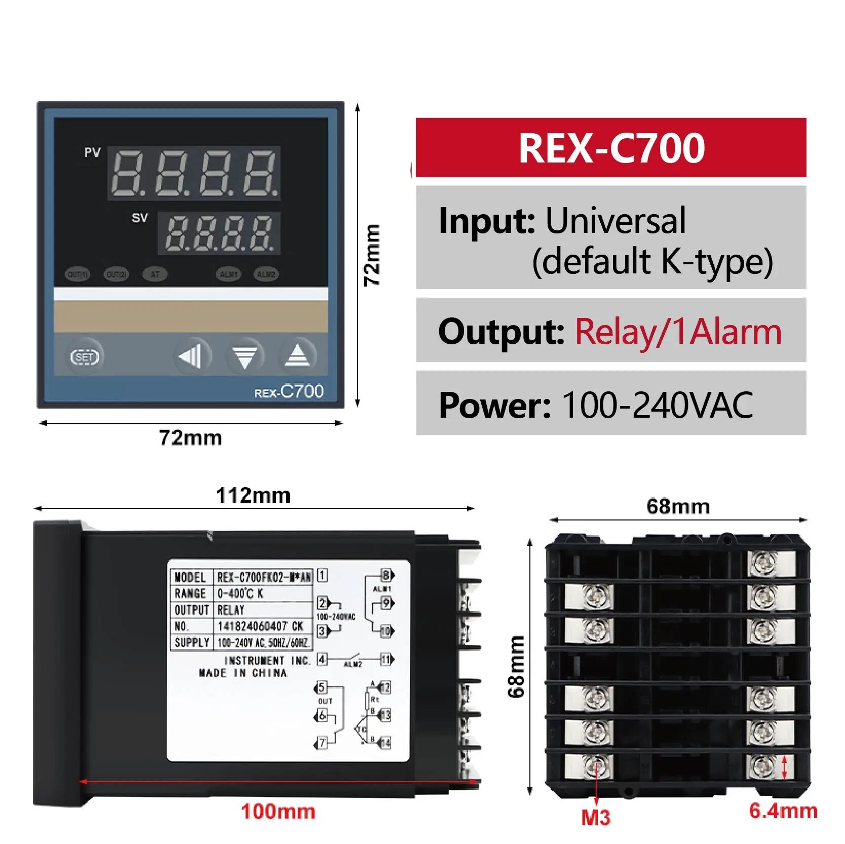 Терморегулятор CERTEON REX-C700, Цвет: C700 MAN-K