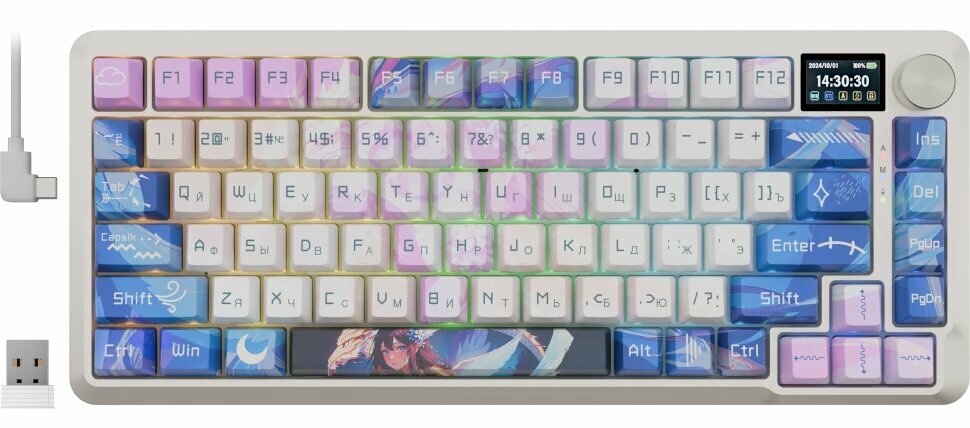 Клавиатура беспроводная REDRAGON Flekact Pro RU, RGB, BT+2.4G, экран, фиол-аним (72616)