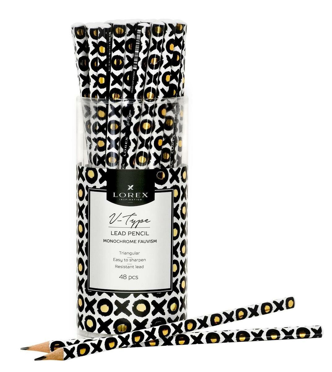 Карандаш чернографитный HB LOREX "V-Type Monochrome fauvism", 48 шт, трехгранный, заточенный, в тубусе