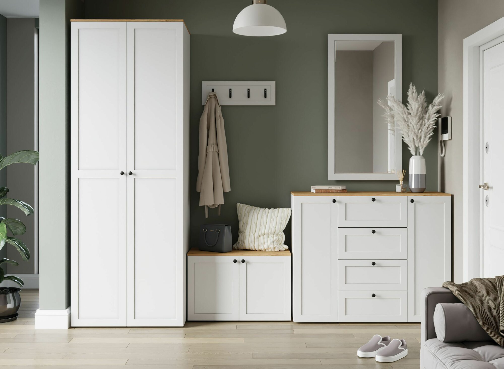 Прихожая Мишель белый/дуб крафт золотой