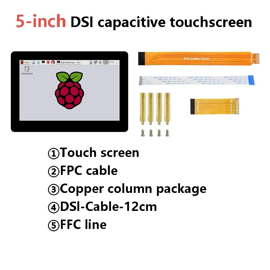 5-дюймовый сенсорный монитор для Raspberry Pi5 4B 3B 3B+ 3A+, IPS-экран 800x480 пикселей, система поддержки емкостного сенсорного экрана DSI