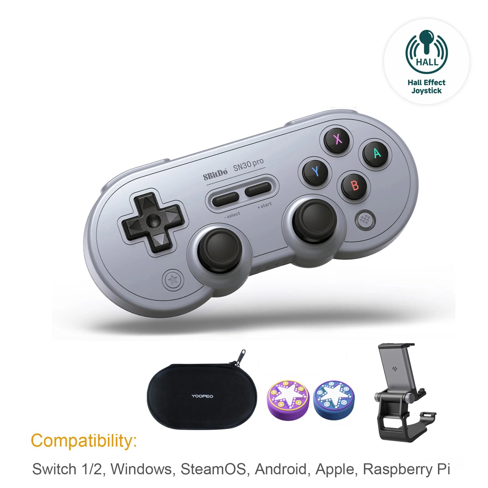 Беспроводной геймпад 8Bitdo SN30 Pro Bluetooth для Switch 2, MacOS, Android, Raspberry Pi, Gray Set