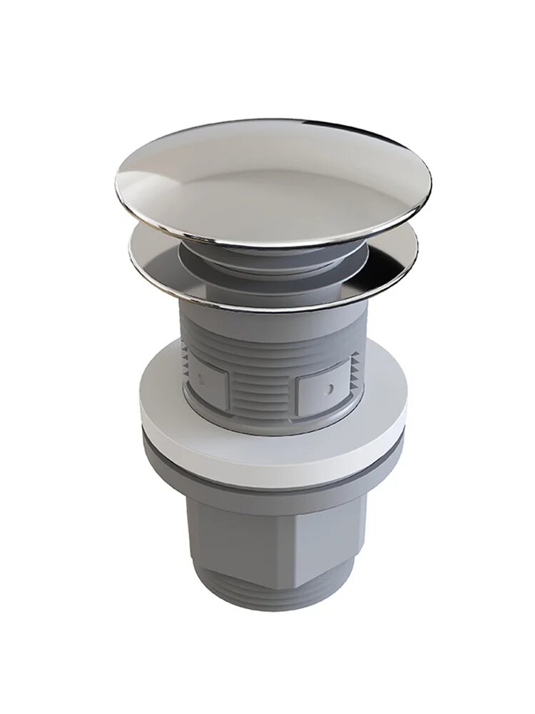 Донный клапан для раковины Aqueduto Ralo RAL0200 с переливом, хром, глянцевый, с системой клик-клак, из нержавеющей стали, сливной клапан для раковины, универсальный