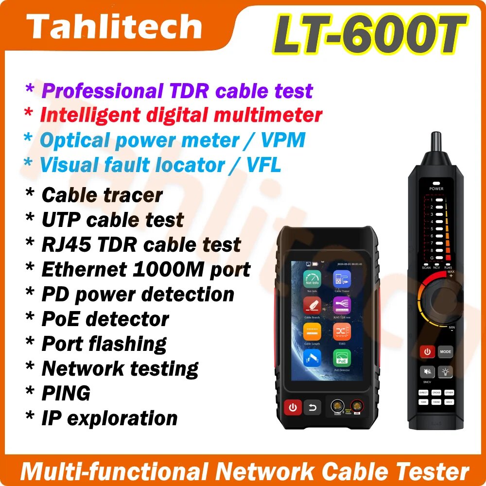 Тестер сетевых кабелей и трассировщик кабелей UTP RJ45, тестер LAN, 4-дюймовый сенсорный IPS-экран, набор инструментов LT-600M / LT-600T / LT-600S
