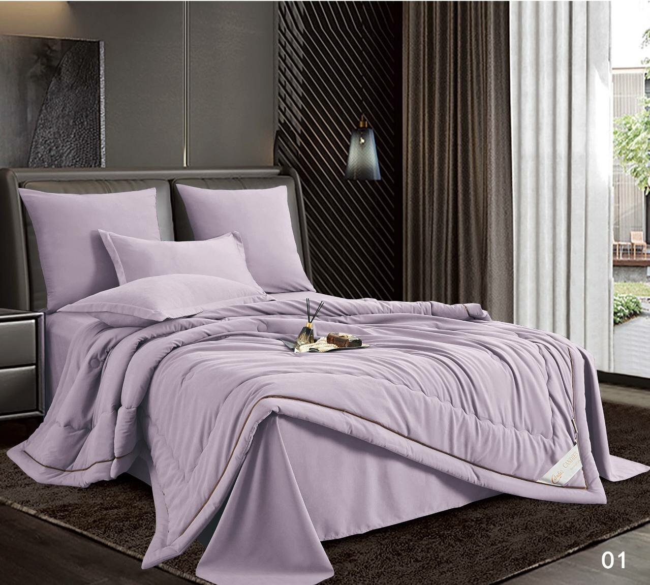 Постельное белье евро Candies с одеялом в подарочной сумке, комплект из 6 предметов, мягкое как бархат, сиреневый