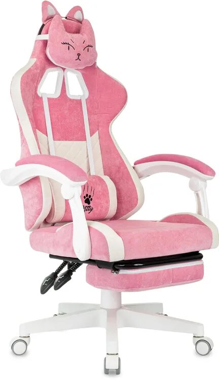 KNIGHT KITTY/F W PNK / Кресло игровое KNIGHT Kitty/F W, на колесиках, ткань, розовый/белый (knight k