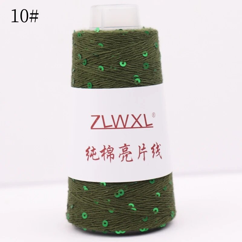 Пряжа хлопковая ZLWXL зеленая с блестками, 10#, 500г