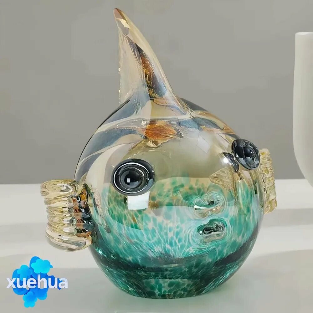 Морская рыба Шар. Стеклянная фигурка в стиле Мурано. 18х12х18см XHG