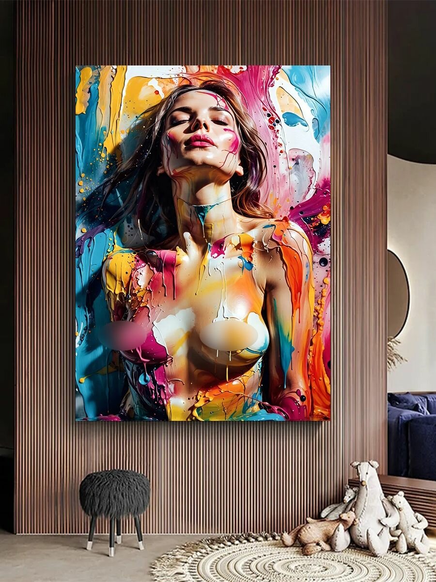Картина на стену - "Сексуальная девушка, голая 18+, масляная живопись, эротический арт" , 60х80 см.