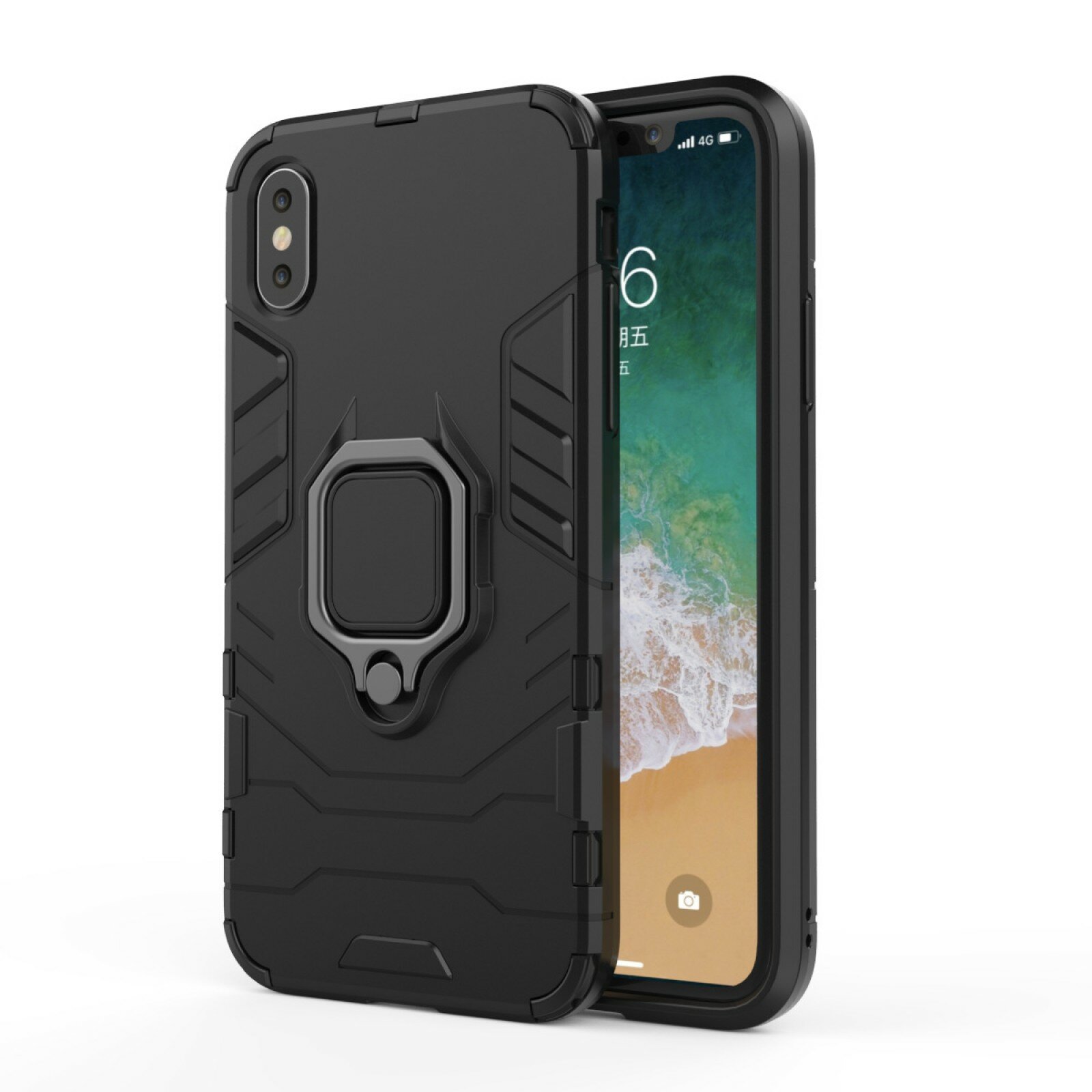 Защитный чехол MyPads бампер для iPhone XS Max ударопрочный черный с кольцом-подставкой