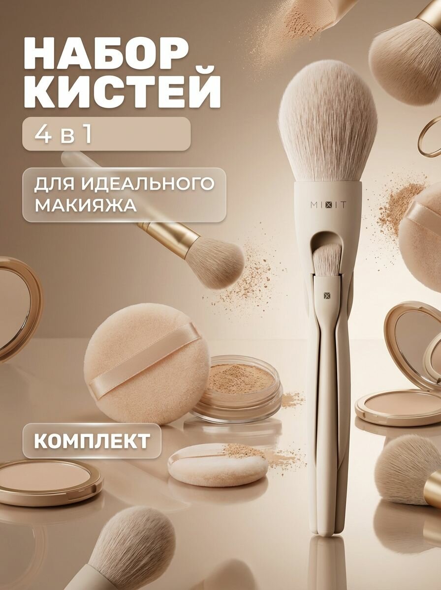 Набор кистей для макияжа 4 в 1 с магнитной системой трансформации MIXIT