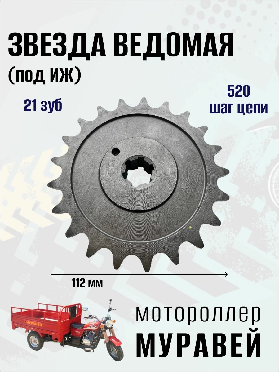 Звезда ведомая (под Иж) 21зуб на мотороллер Муравей, 1шт