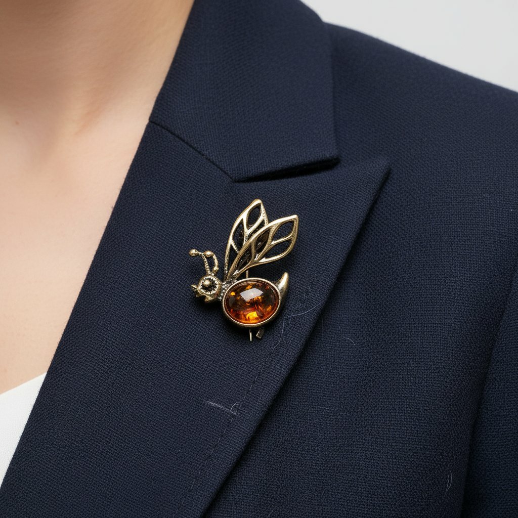 Брошь, янтарь