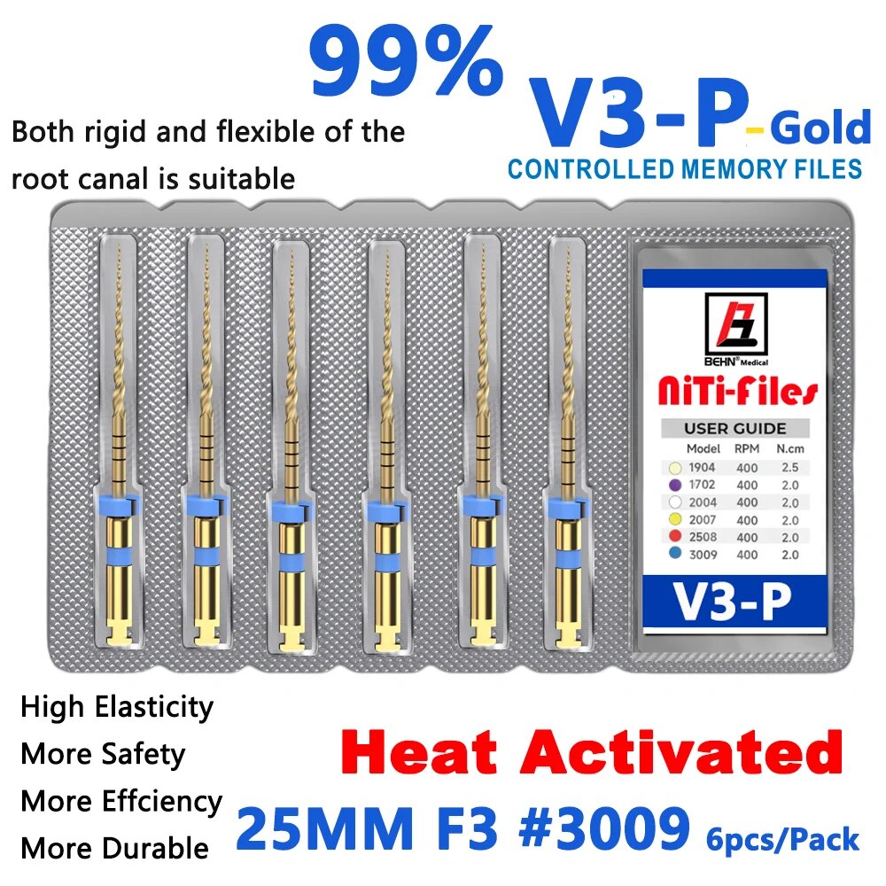 Стоматологические файлы RAISYOU V3-P Gold 6 шт. 25мм F3
