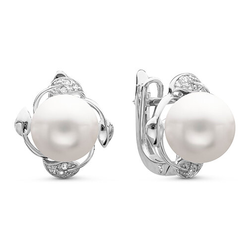 Серьги, серебро, 925 проба, жемчуг, фианит