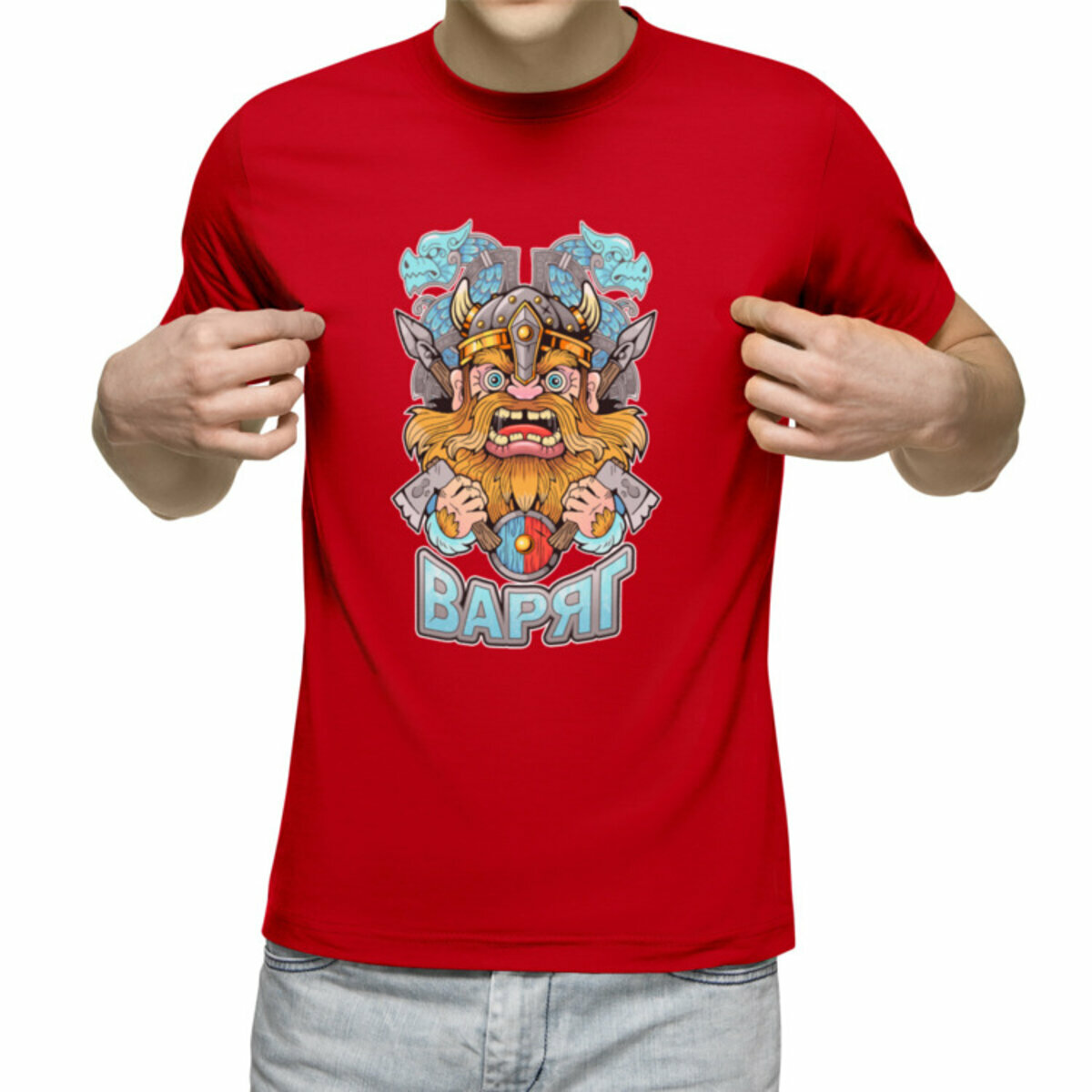 Мужская футболка «Варяг» (красный, XL)