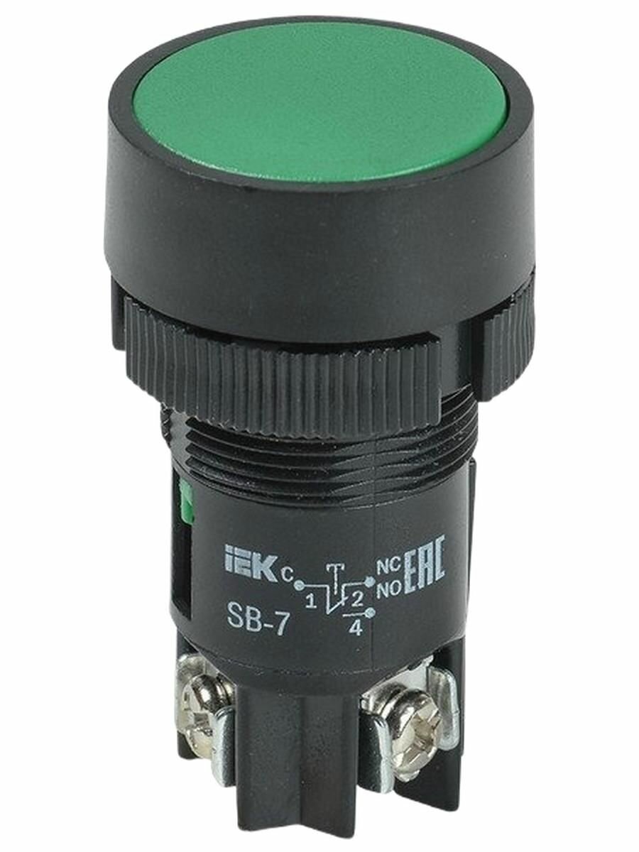SB-7, Кнопка "Пуск", d22мм, 1з+1р, 240В, цвет толкателя зелёный.