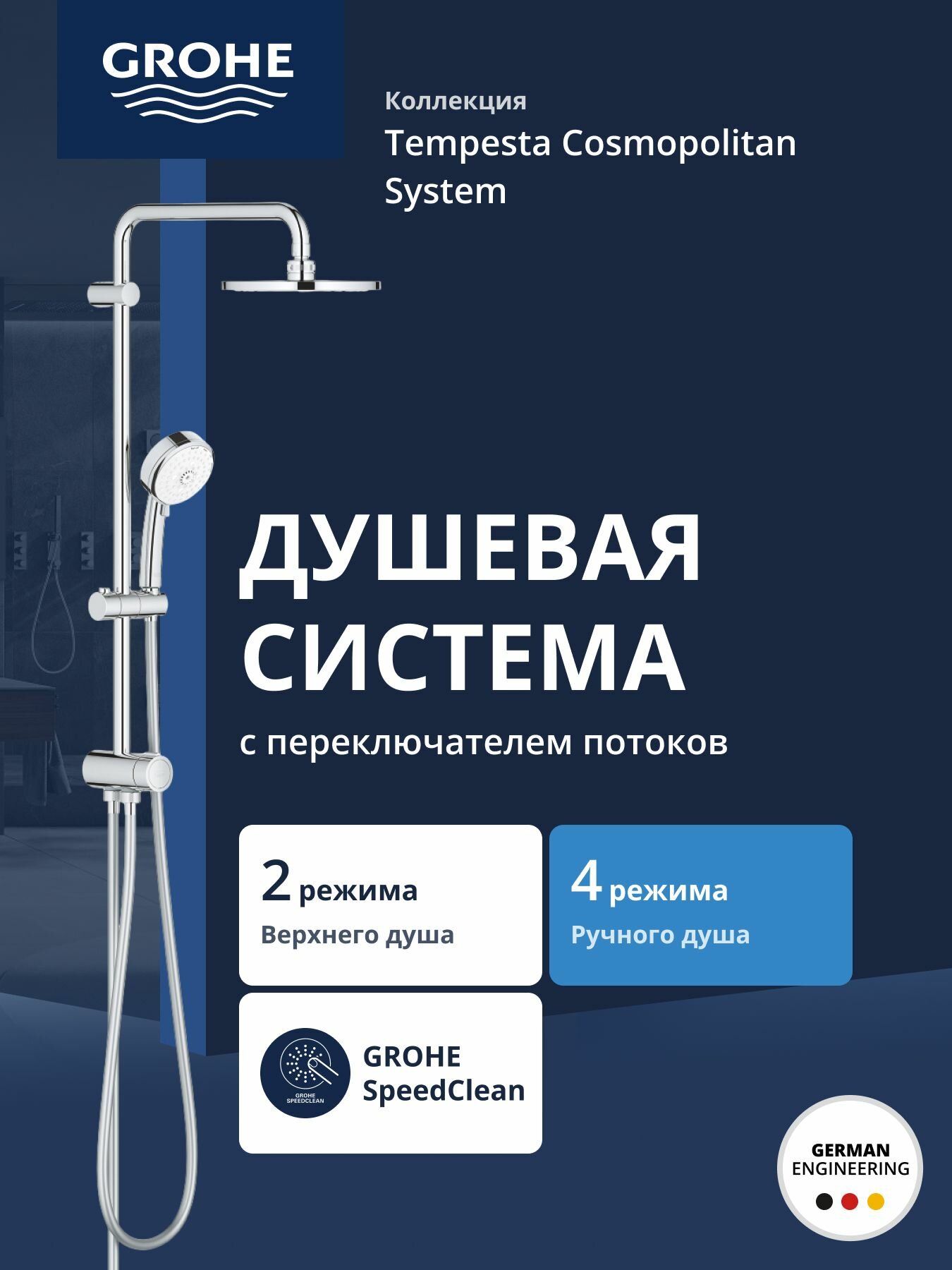 Душевая система GROHE New Tempesta Cosmopolitan 200 (без смесителя), хром (27394002)