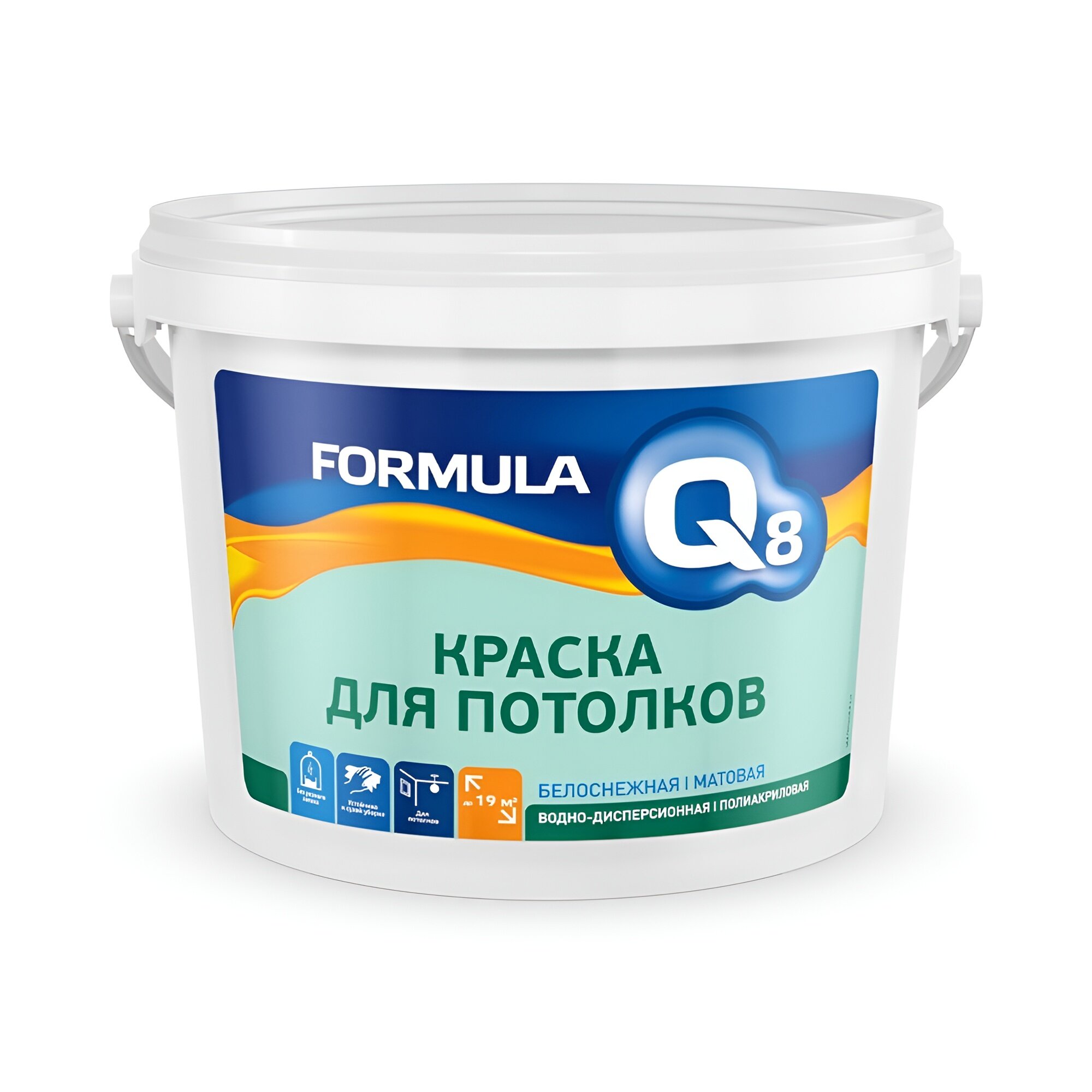Краска для потолка водно-дисперсионная Formula Q8, акриловая, матовая, белая, 25 кг