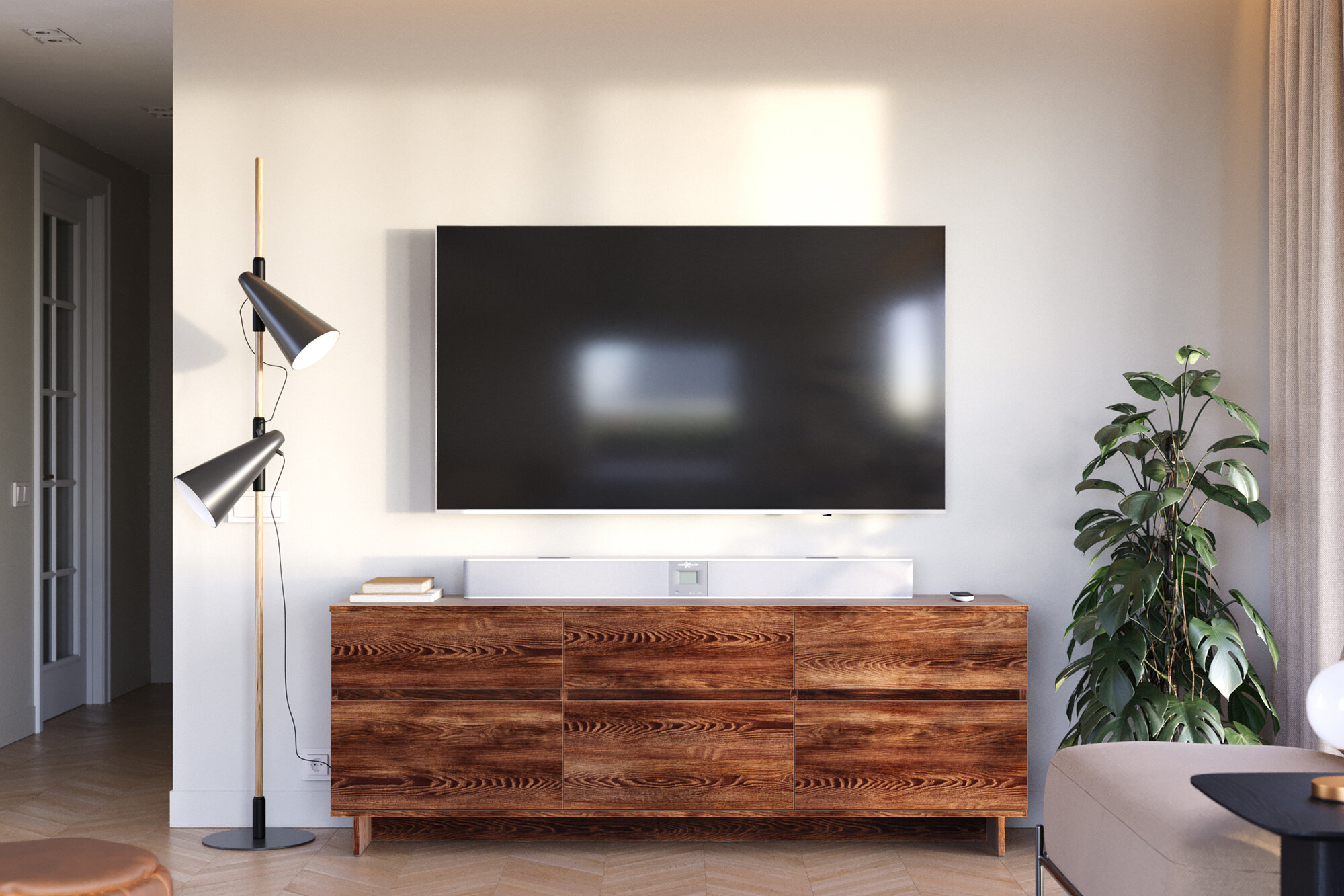 Тумба под телевизор напольная Нонтон Diego, 179x42x64 см, 3 ящика и 3 дверцы, Каштан