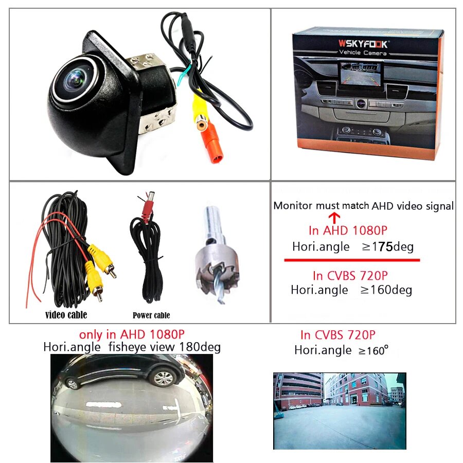 Камера ночного видения, 180 градусов, 1080P, AHD, Автомобильная камера AHD1080P fisheye, 12 В