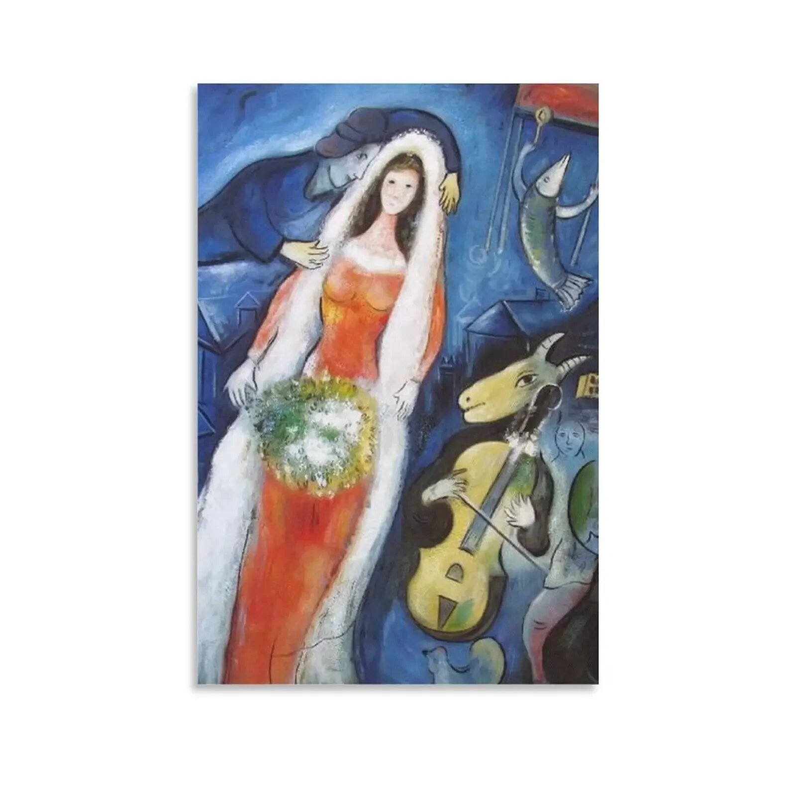 Печать на холсте "La Mariée" Шагал, 60x90 см, Unframe-style