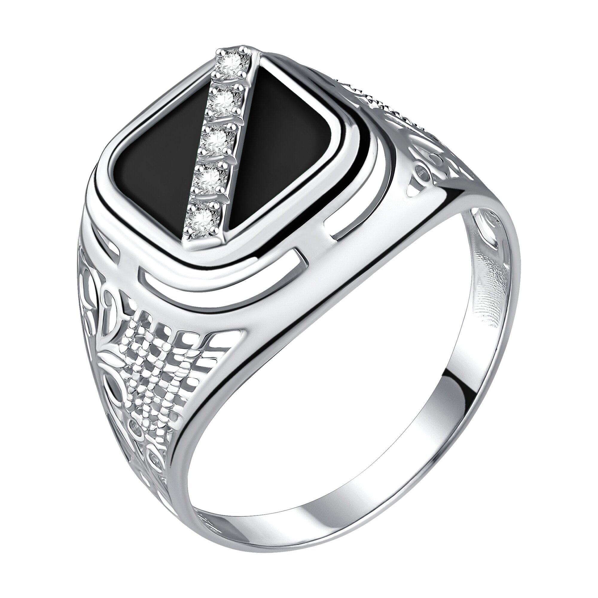Кольцо, серебро, 925 проба, родирование, фианит, агат