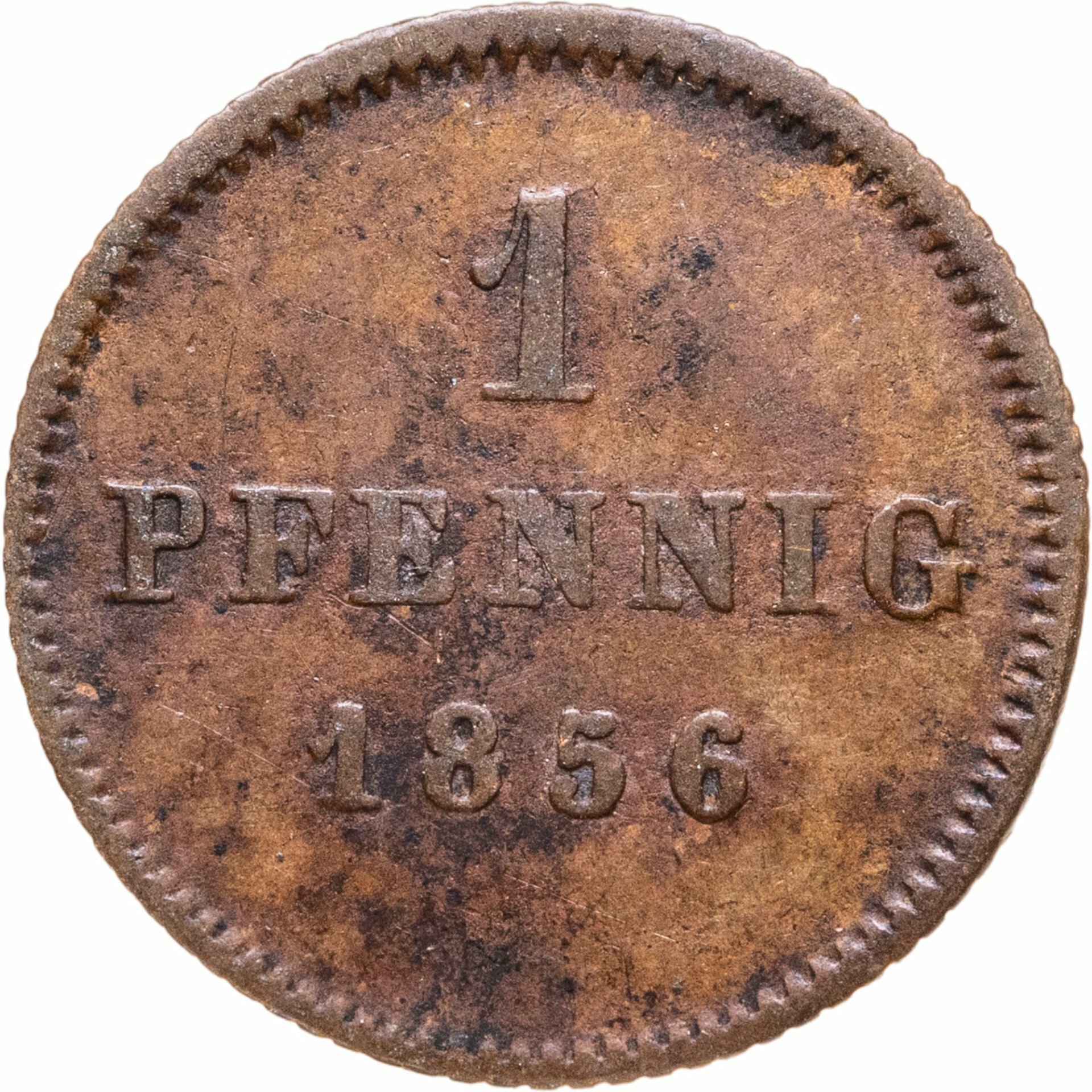 Германия, Бавария 1 пфенниг 1856, Медь, в сохранности VF