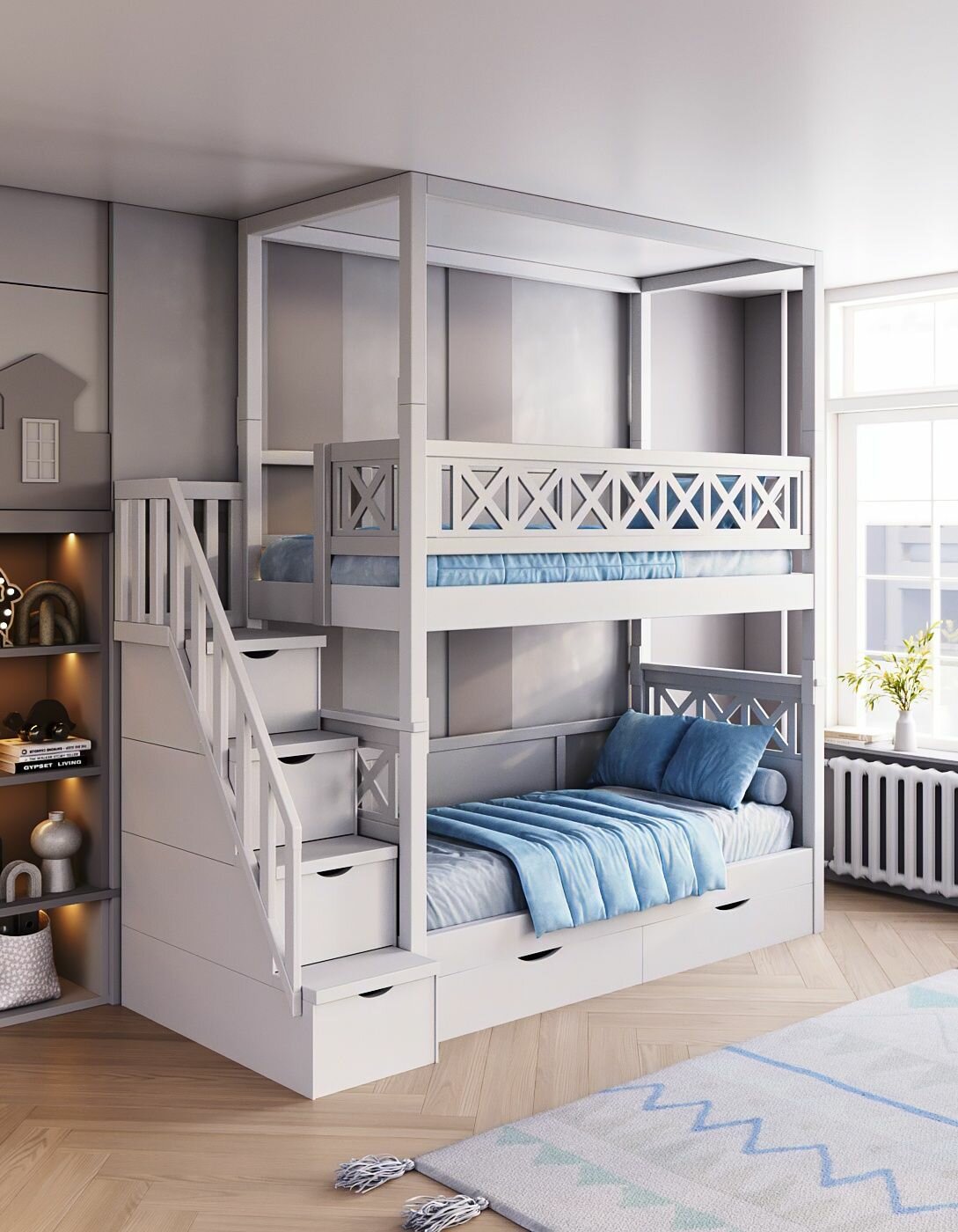 Двухъярусная кровать Прованс 90х190 с надстройкой, цвет: Белая эмаль